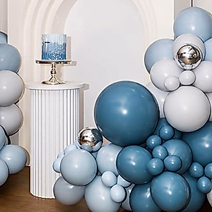 Dusty Blue Balloon Garland Arch Kits - 80pcs Slate Blue Balloons Different Sizes 5 Inch 12 Inch Birthday Balloons Sea Blue Balloon Arch for for Baby Shower Gender Reveal Wedding Party Decoration