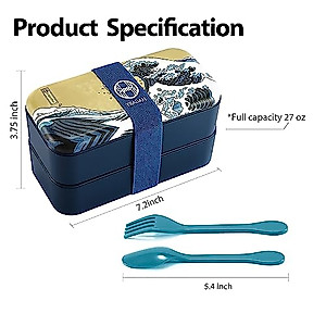 Hagary Wave Bento Box 2 Tier Japanese Lunch Box with Spoon and Fork Stackable Leak-Proof with Movable Partition Lunch Containers Scratch Proof 800ml