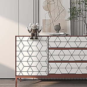 ReWallpaper 17.7X276 Self Adhesive Wallpaper Roll Geometric Peel and Stick Wallpaper Black and White Design Patterned Contact Paper for Cabinets Counter Cupboard Door Closets Drawers Neutral Vinyl