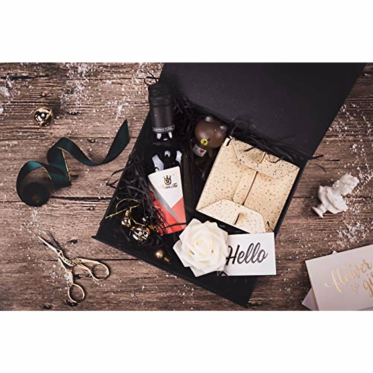 WRAPAHOLIC 2Pcs Black Gift Box 8.3x6.5x3.1 Inches, Collapsible Gift Box with Magnetic Closure for Party, Wedding, Gift Wrap, Bridesmaid Proposal, Storage