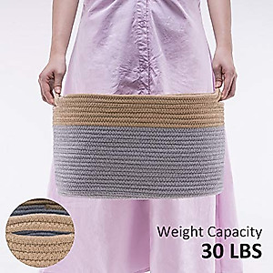 YOUDENOVA Rope Basket for Storage, Woven Storage Basket Bins, Set of 3, Nursery Basket for Toys, Throws, Makeups, Brown & Grey