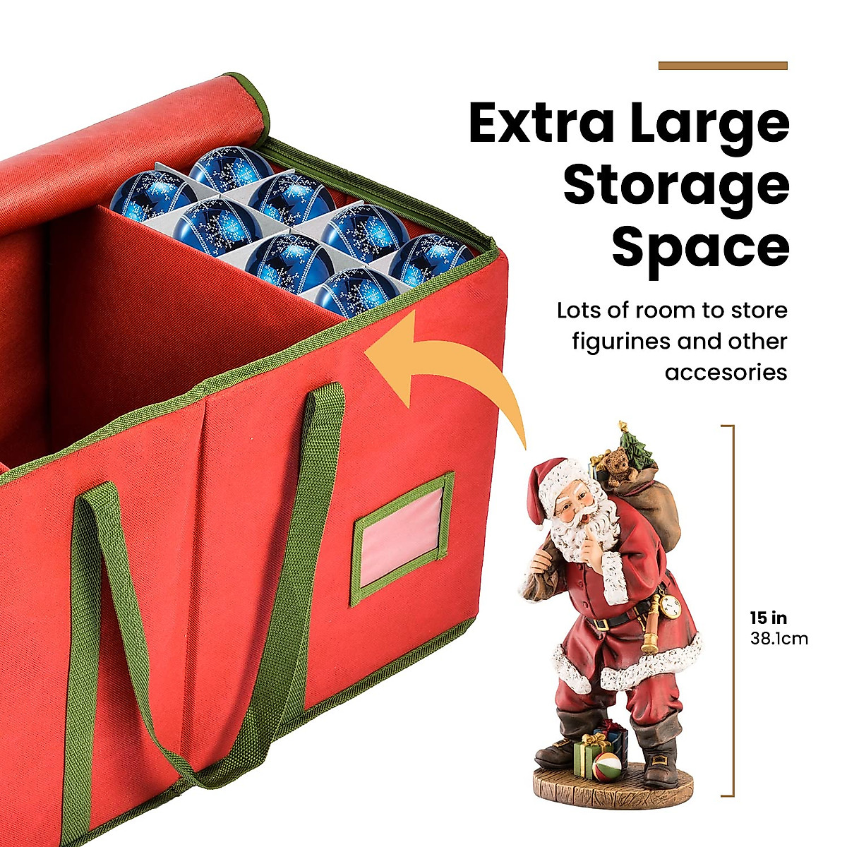 Premium Christmas Ornament Storage Container - Fits 128 Holiday Decorations in Tear-Proof Fabric Box