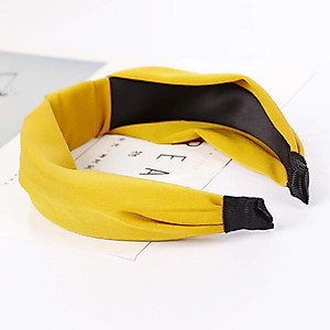 HYSGM Women Fashion Bow Knot Hairband Solid Color Wide Hair Head Hoop Casual Headband (Yellow)
