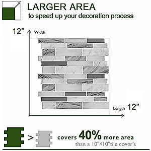 STICKGOO Thicker Design Peel and Stick Tile Backsplash, 12”×12”Stick on Backsplash for Kitchen, Self Adhesive Tile Stickers for Kitchen Backsplash and Bathroom(10 Sheets, Gray)