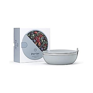 W&P Porter Ceramic Bowl Lunch Container w/ Protective Non-slip Exterior, Slate 1 Liter | Lid & Snap-tight Silicone Strap | Food Storage, Bento Box, Meal Prep | BPA-Free Ceramic