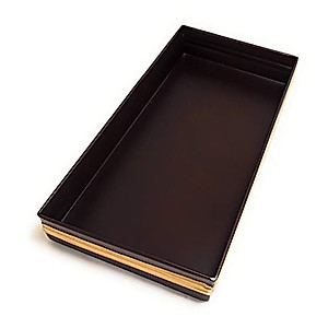 Gold Rib Amenity Tray Powder Coated Stainless Steel 10"x5"x1.5", Oil Rubbed Bronze with Gold Ribs Accents