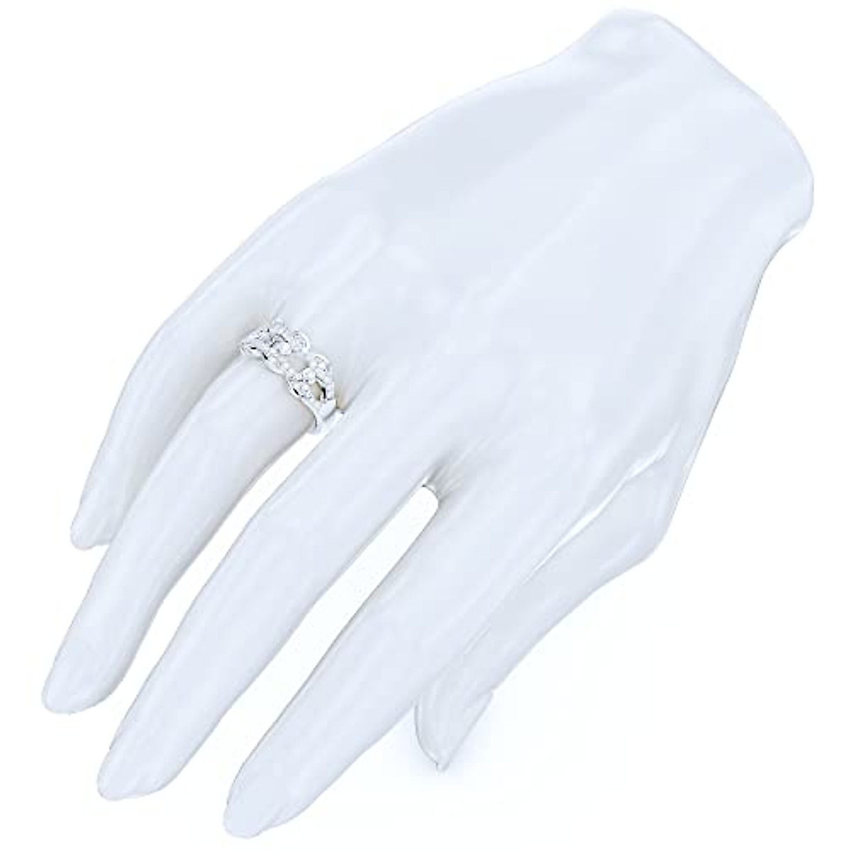 PRSTANI Sterling Silver 8mm Wide Vintage Interlocking Knot Round Brilliant Genuine Moissanite Cocktail Ring Wedding Band (6.5)