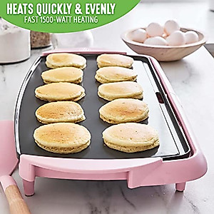 GreenLife Healthy Ceramic Nonstick, Extra Large 20" Electric Griddle for Pancakes Eggs Burgers and More, Stay Cool Handles, Removable Drip Tray, Adjustable Temperature Control, PFAS-Free, Soft Pink