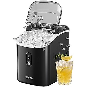 Nugget Ice Maker Countertop - 33lbs/24H, Silonn Pebble Ice Maker Machine with Self-Cleaning Function, Ice Makers for Home Kitchen Office
