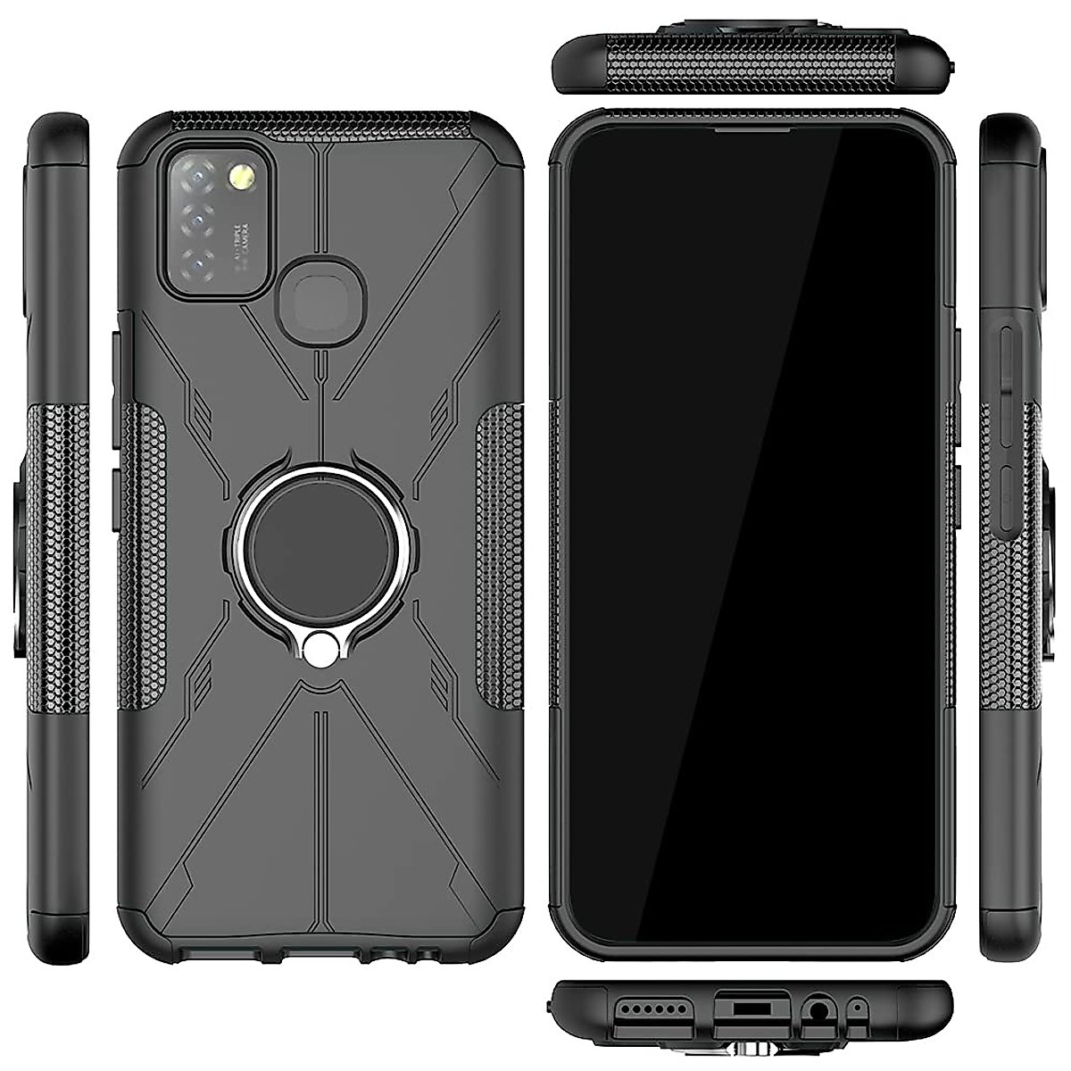 Kukoufey Case for Infinix Smart 5 Case Cover,360°Rotatable Kickstand Dual Layer Shockproof Case for Infinix Hot 10 Lite X657B / Smart 5 Case Black