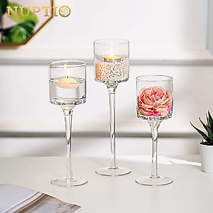 Nuptio Tall Glass Pillar Candle Holder - 30 Pcs Tea Light Candle Holder Set for Table Centerpiece Decor Long Stem Tealight Candle Holders Clear Floating Candle Holder for Wedding Event Home