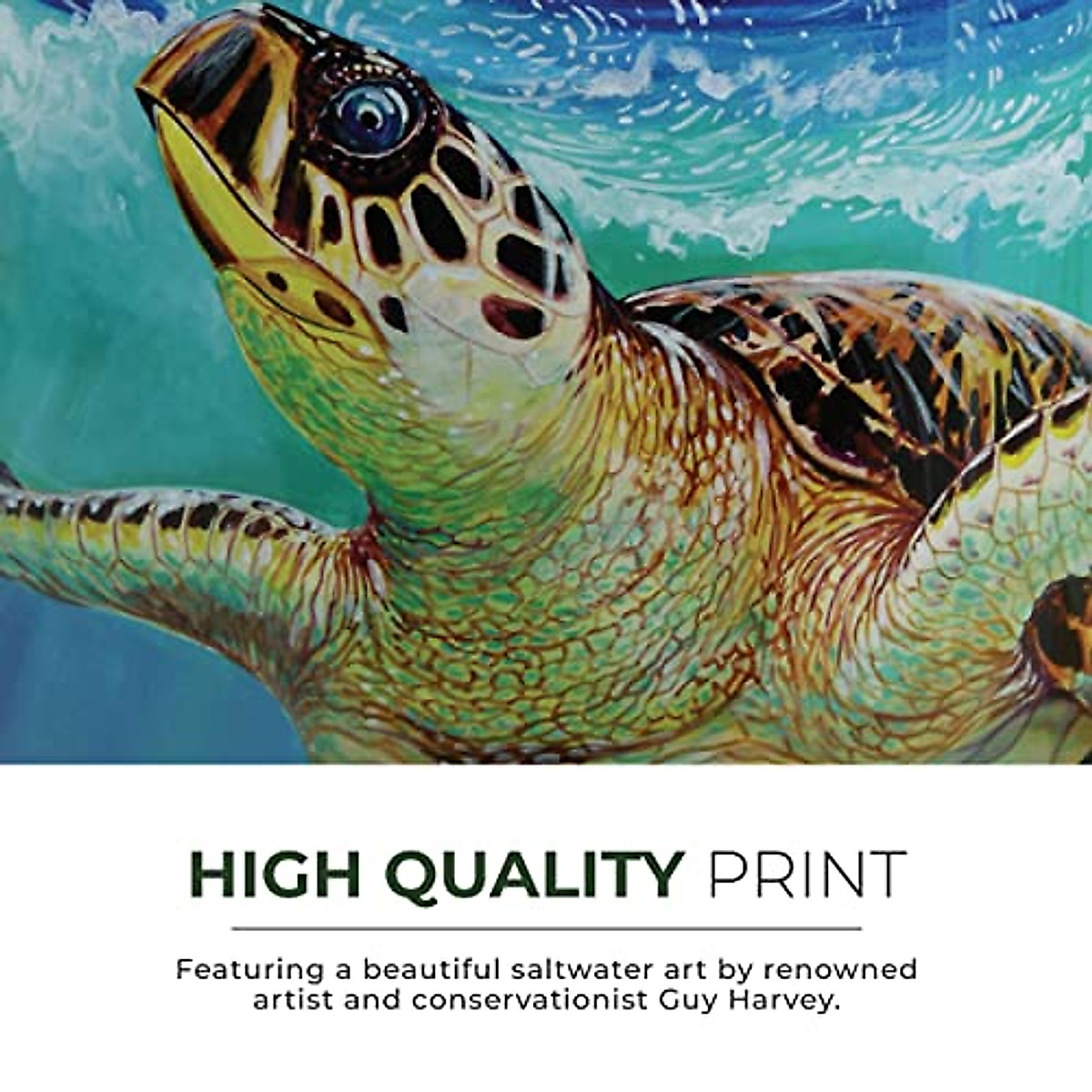 Rivers Edge Products Metal Waste Basket, 10.5-Inch Small Trash Can, Novelty Garbage Can for Office, Kitchen, Bathroom, or Bedroom, Nature and Coastal Home Decor, Guy Harvey Sea Turtle