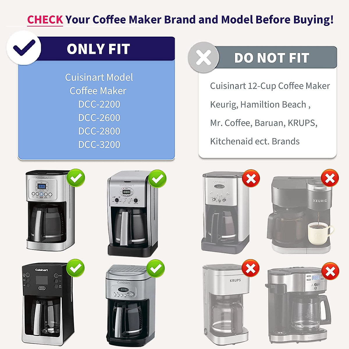 Glass Replacement Coffee Carafe Compatible with Cuisinart Coffee Maker Models DCC-2200, DCC-2600, DCC-2800, DCC-3200, and DCC-3200P1, Coffee Pot Decanter Pitcher, Black Handle