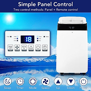 14,000 BTU Portable Air Conditioner Powerful Cooling up to 750 Sq.Ft, 3-in-1 AC Unit with Dehumidifier & Fan Mode Efficient Energy Saving, Ultra-Quiet, Remote Timer Control For Home, Office, School