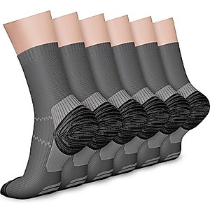 CHARMKING 6 Pairs Crew Compression Socks for Women & Men Circulation 15-20 mmHg is Best for All Day Wear Running Nurse (S/M, Grey Grey)