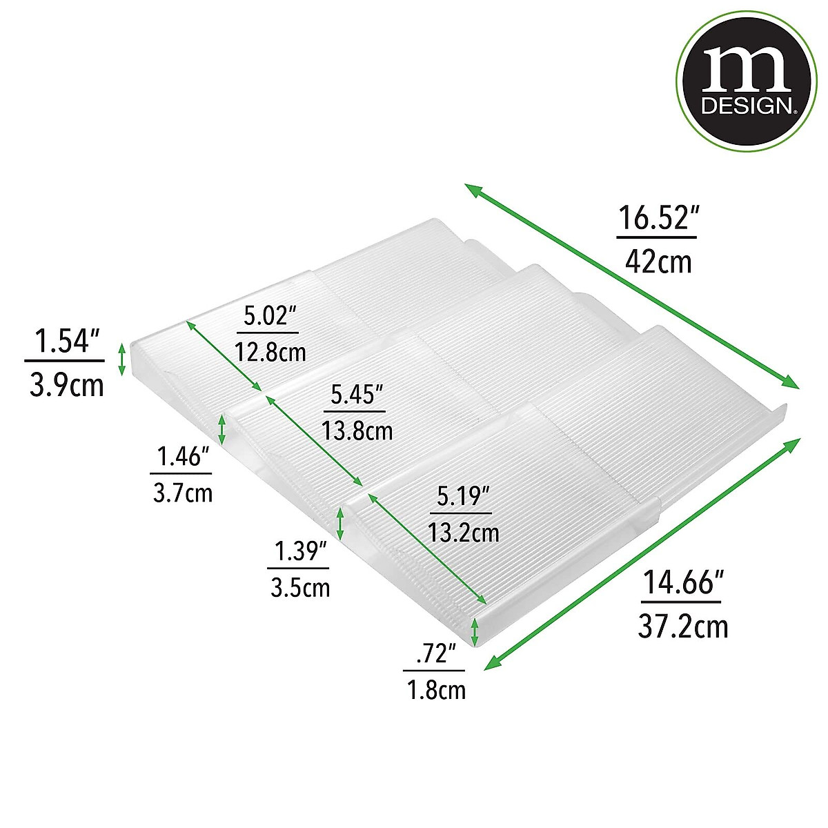 mDesign Expandable Plastic Deluxe Spice Rack, Drawer Organizer for Kitchen Cabinet Drawers - 3- Tier Slanted for Spice Jar, Food Seasoning Bottle Storage, Easy Install - Ligne Collection - Clear