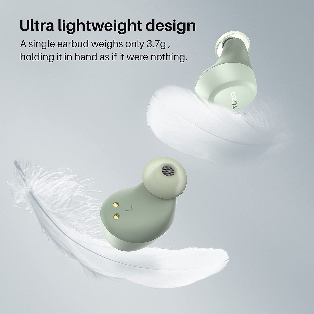 TOZO A1 Mini Wireless Earbuds Bluetooth 5.3 in Ear Light-Weight Headphones Built-in Microphone, IPX5 Waterproof, Immersive Premium Sound Long Distance Connection Headset with Charging Case, Green