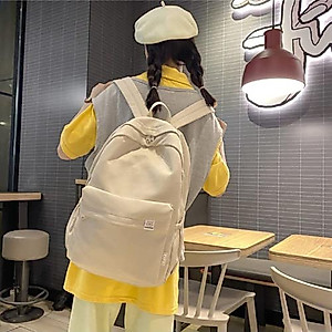 RRRWEI Backpack for School Solid Color Boobags Aesthetic Rucksack Back to School School Bag for Teen Girls (apricot)