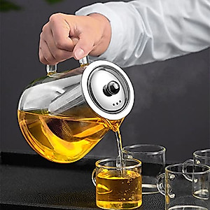 Fridge Pitcher, 64 oz/1800ml Glass Pitcher With Lids for Fridge, Ice Tea Pitcher, Great for Juice, Milk, Coffee, Lemonade - Heat Resistant Borosilicate Glass Jug