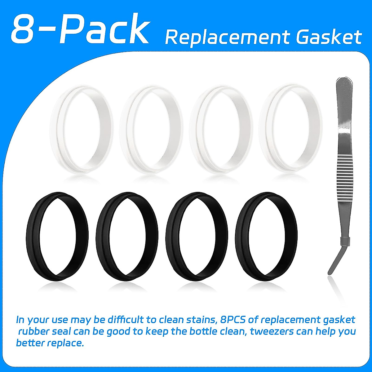 Replacement Gasket Compatible with Gatorade Water Bottle (8 Pack), Silicone Lid Seal Replacement for Gatorade Gx Hydration System Bottle, Reusable Silicone Seals
