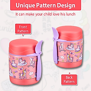 10oz Soup Thermo for Hot Food Kids,Lunch Thermo Kids Food Jar with Spoon Hot Insulated Food Containers,Leak Proof Stainless Steel Wide Mouth Lunch Food Thermo Jar for School(Pink-Unique Horse)