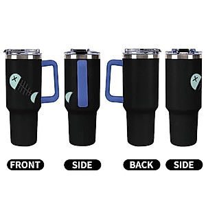 Cartoon Fish Bone 40oz Water Bottle Double Wall Insulated Tumbler with Handle Leakproof Travel Mug Deep Blue-style