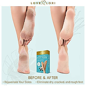 LOVE, LORI Foot Mask Moisturizing 3 Pairs Ultra Hydrating Foot Mask for Dry Cracked Feet, (NON-PEEL) with Hyaluronic Acid, Shea Butter & Coconut Oil – Great Self Care Gifts for Women & Men