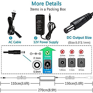 LEDMO 3 Pack LED Power Supply, Transformers,LED Adapter, 12V, 5A Max, 60 Watt Max, for LED Strip Light