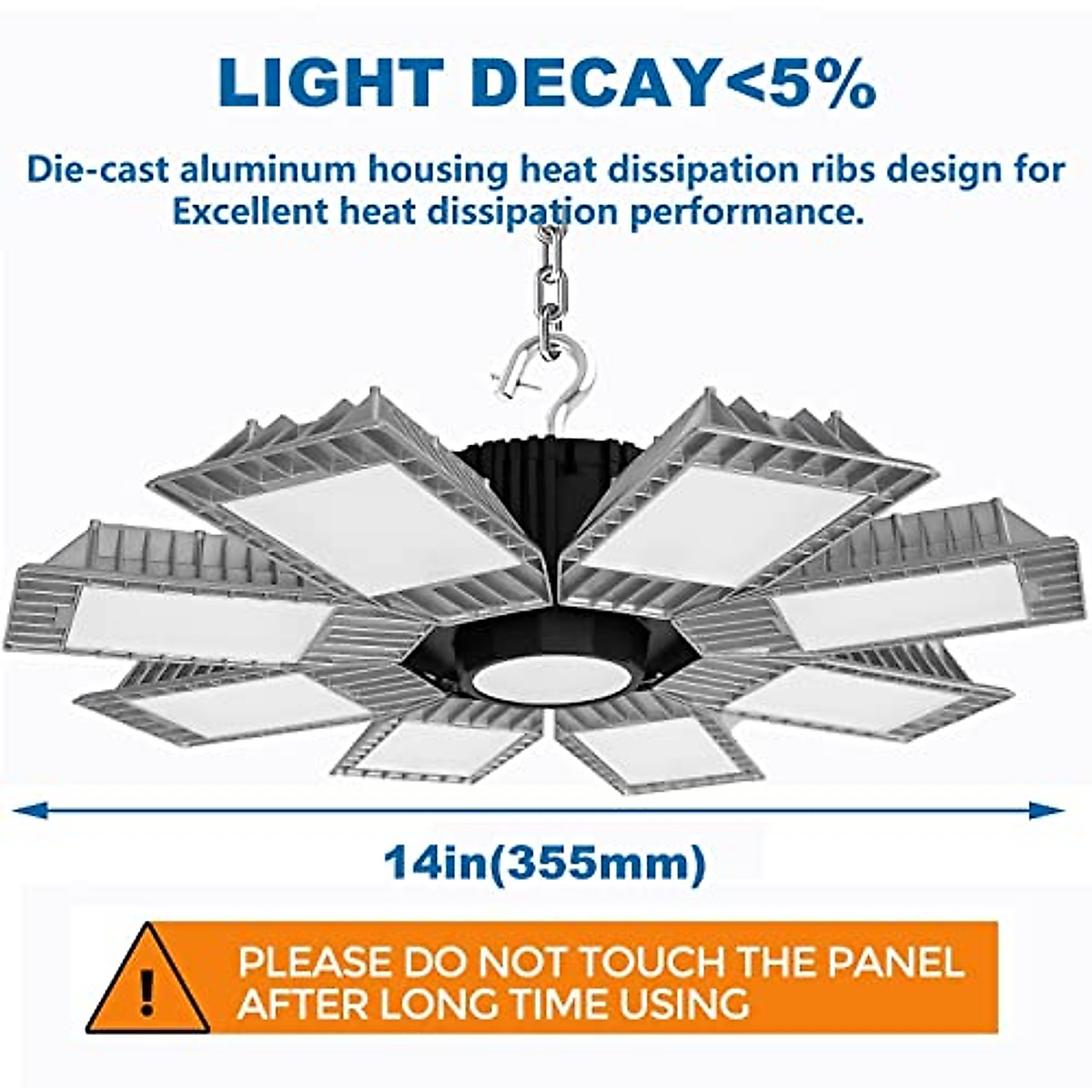 CODAFUL LED High Bay Light 8 Panels 300W LED Garage Lights with US Plug 5ft Cable 85-277V, Light for Wet Location Warehouse Residential Barn Factory Workshop, Shop Lighting (250W-1Pack, Silvery)