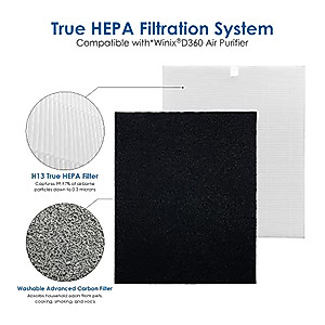 Flintar D360 H13 True HEPA Replacement Filter D3, Compatible with Winix D360 Air Purifier, H13 Grade True HEPA and 4 Activated Carbon Filters, Item Number 1712-0101-02, D3 Filter