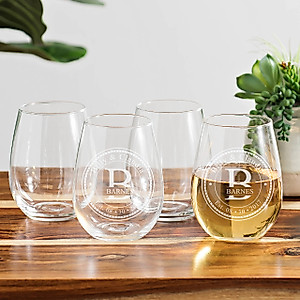 Personalized Stemless Wine Glasses (21oz) - Laser Engraved Anniversary & Wedding Wine Glasses w/Names & Date - Dishwasher Safe. Custom Wine Glasses - Permanently Etched Couples Gifts