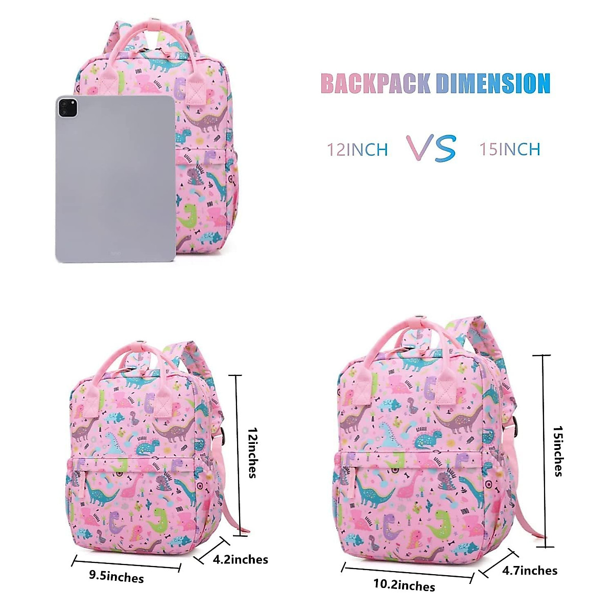 Cute Preschool Backpack Toddler School Book Bag for Girls Boys Kids Kindergarten Nursery Travel Bag with Chest Strap(15inch, Pink Dinosaur)