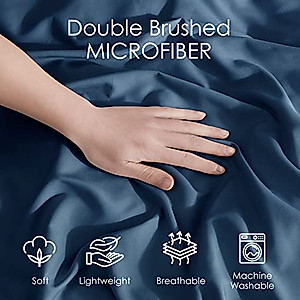 Hearth & Harbor Navy Blue Duvet Cover Queen Size - 3 Piece Queen Duvet Cover Set, Soft Double Brushed Queen Size Duvet Covers with Button Closure, 1 Duvet Cover 90x90 inches and 2 Pillow Shams