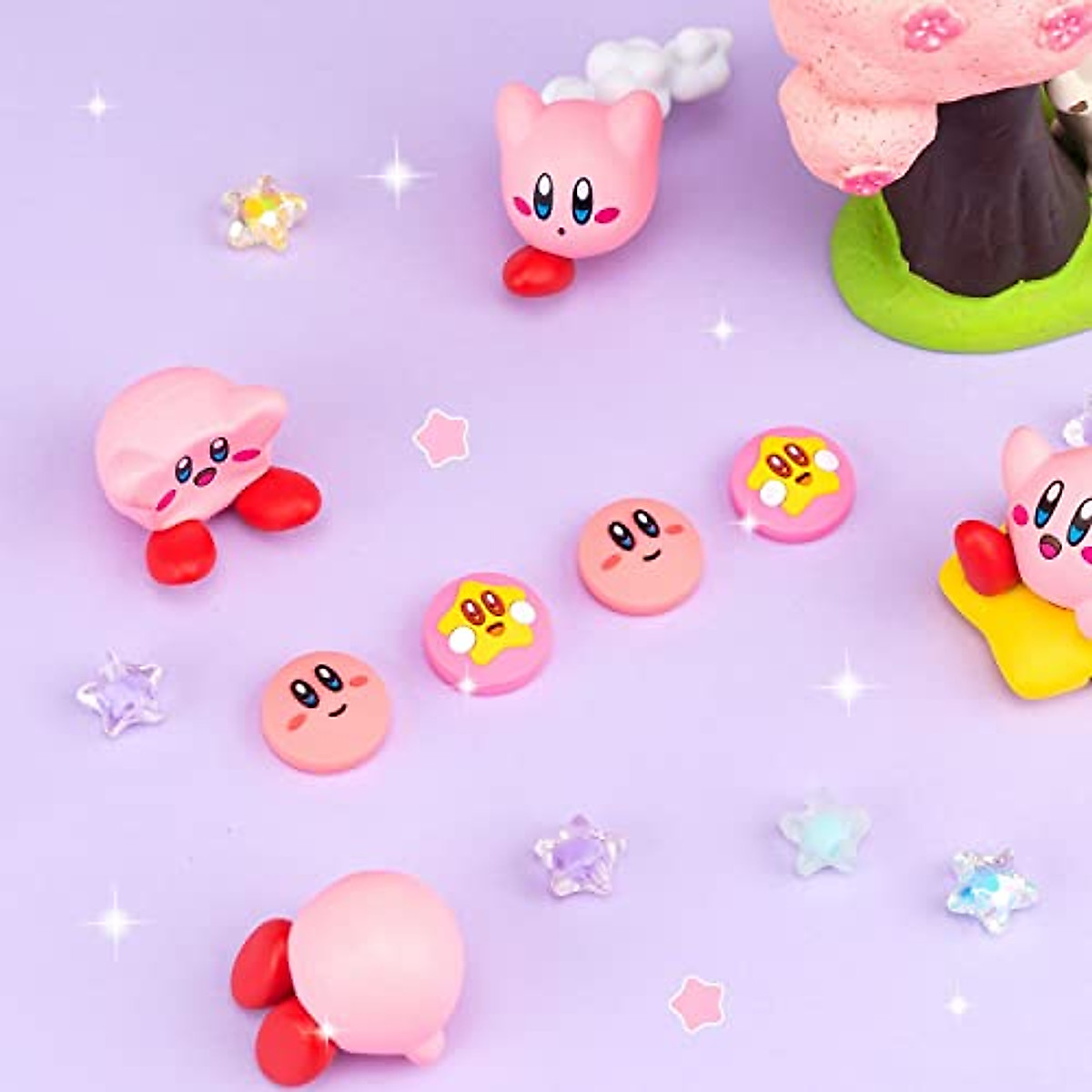 BelugaDesign Pink Puff Ball Switch Thumb Grips | Cute Anime Smash Star Allies Forgotten Land | Pastel Pink Button Joystick Caps | Compatible with Nintendo Switch Standard Lite OLED