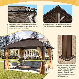 YOLENY 10'x13' Hardtop Gazebo with Galvanized Steel Arc Double Roof，Aluminum Frame Included, Outdoor Canopy Gazebos with Curtain&Netting, Sunshade for Gardens, Lawns, Deck