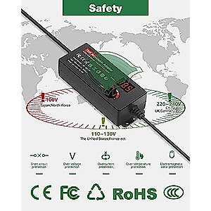 JOVNO Universal Power Supply 3V-24V 3A 72W Adjustable AC/DC Adapter 100~240V AC to DC 5V 9V 12V 15V 19V 20V with LED Display 14 Plugs 1 Reverse Polarity Converter Cable for LED Strips Motors Speaks