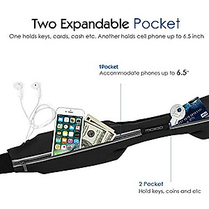 MoKo Sports Running Belt,Outdoor Dual Pouch Sweatproof Reflective Slim Waist Pack,Fitness Workout Belt Fanny Pack Compatible with iPhone 11/11 Pro Max/X/Xr/Xs Max/8/7, Galaxy Note 10/10 Plus, S20/S10