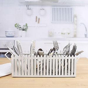 Boston Warehouse Picket Fence Flatware Storage Caddy, 15 inch, White