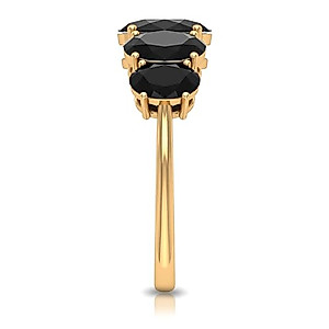 Certified Black Onyx 5 Stone Ring for Women, AAA Quality, Natural Onyx Anniversary Ring - Ready To Gift, 14K Yellow Gold, Size:US 10.00