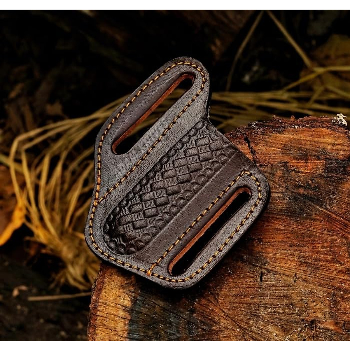 ADAM KNIVES Leather Pocket Knife Sheath For Belt, Slanted Sheath, Tooled Leather Sheath, Beautiful Folding/Trapper Knife Leather Cover 100% Real Leather (Dark Brown)