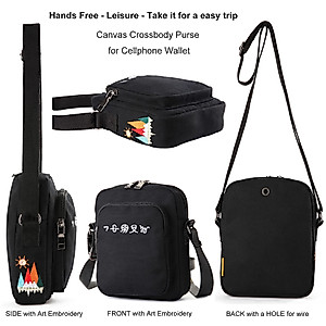 Togood Cell Phone Wallet Canvas Pocket Purse Small Crossbody Bags for women/men (Black)