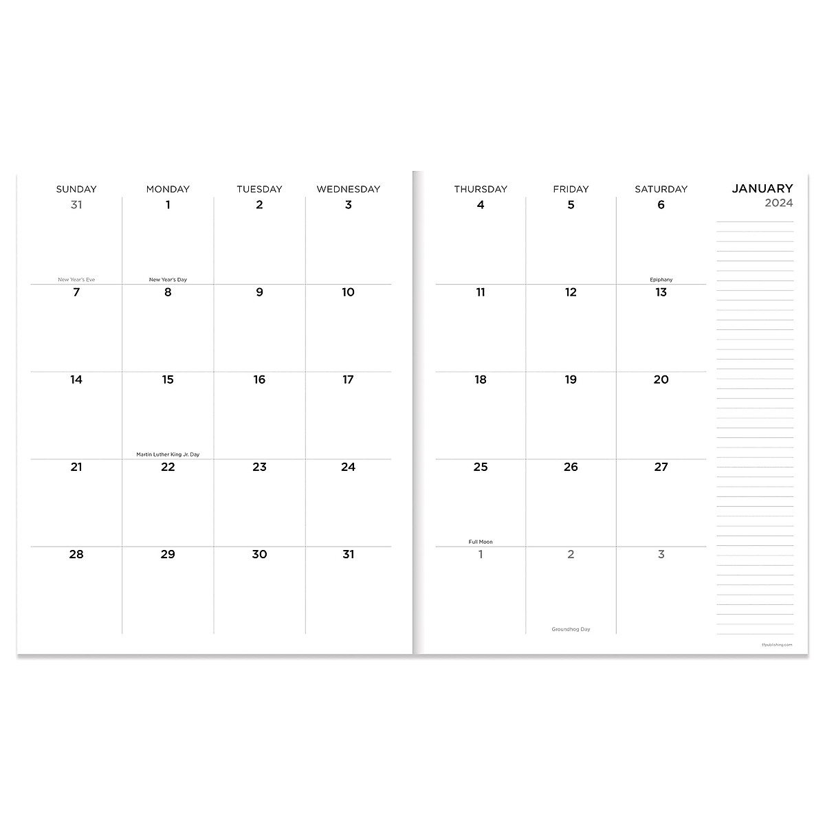 TF PUBLISHING 2024 Denim Large Monthly Planner | 2 Page Spreads with Large Calendar Grid and Inspirational Planning Prompts | 12 Month Calendar for School and Work | 9"x11"