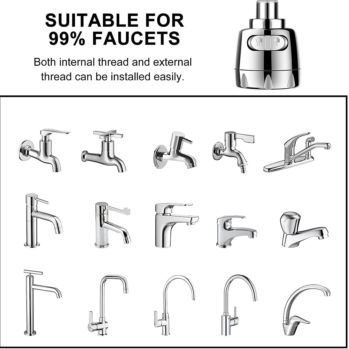Sink Faucet Attachment, Movable Kithchen Faucet Head 360° Rotatable Faucet Sprayer Head Replacement Water Saving Faucet Extender,Anti -Splash,3 Modes, Chrome Faucet Head for Kitchen and Bathroom