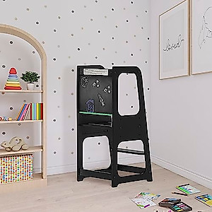 Dream On Me Explora Toddler Learning Tower/Anti-Slip Base/Multipurpose Kids Step Stool / 3 Platform Heights/Chalkable Black Board/Children’s Step Stool