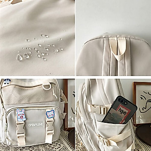 ANEBIPLE Aesthetic Kawaii Nylon Lighteweighted Portable Laptop Backpack with A Cute Bear Pendant, Large Capcity (Red)