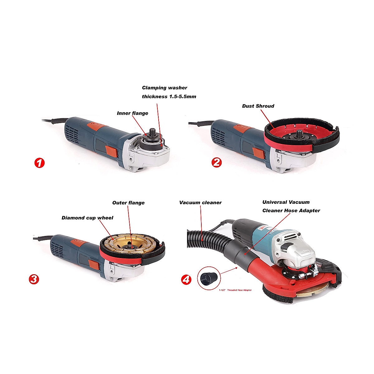 Aidelife Surface Grinding Dust Shroud for Angle Grinders 115mm/125mm+Diamond Grinding Cup Wheel 125mm