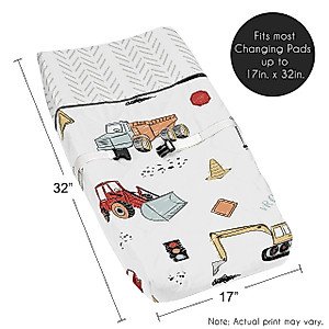 Sweet Jojo Designs Construction Truck Boy Baby Nursery Changing Pad Cover - Grey Yellow Orange Red and Blue Transportation Chevron Arrow