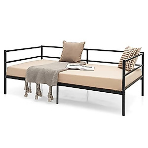 GOFLAME Metal Daybed Frame Twin Size, 2-in-1 Multifunctional Sofa Bed Frame with Headboard & Heavy-Duty Steel Slats, Mattress Foundation Platform for Living Room, Guest Room, Bedroom, Easy Assembly