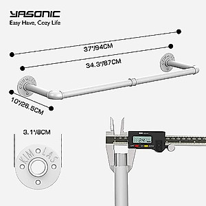 HYSEYY Industrial Pipe Wall Mounted Garment Rack,Space-Saving,Heavy Duty Detachable Garment Bar, Multi-Purpose Hanging Rod for Closet 2 Base