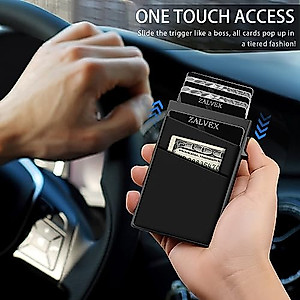 ZALVEX Pop Up Wallet, Slim Card Holder Wallet for Men, Minimalist RFID Blocking Mondern Credit Card Wallet with Money Pocket Mini Metal Case (Classic Black)